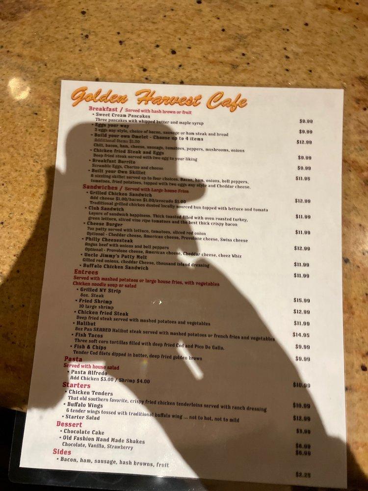Menu at Golden Harvest Cafe, Wendover