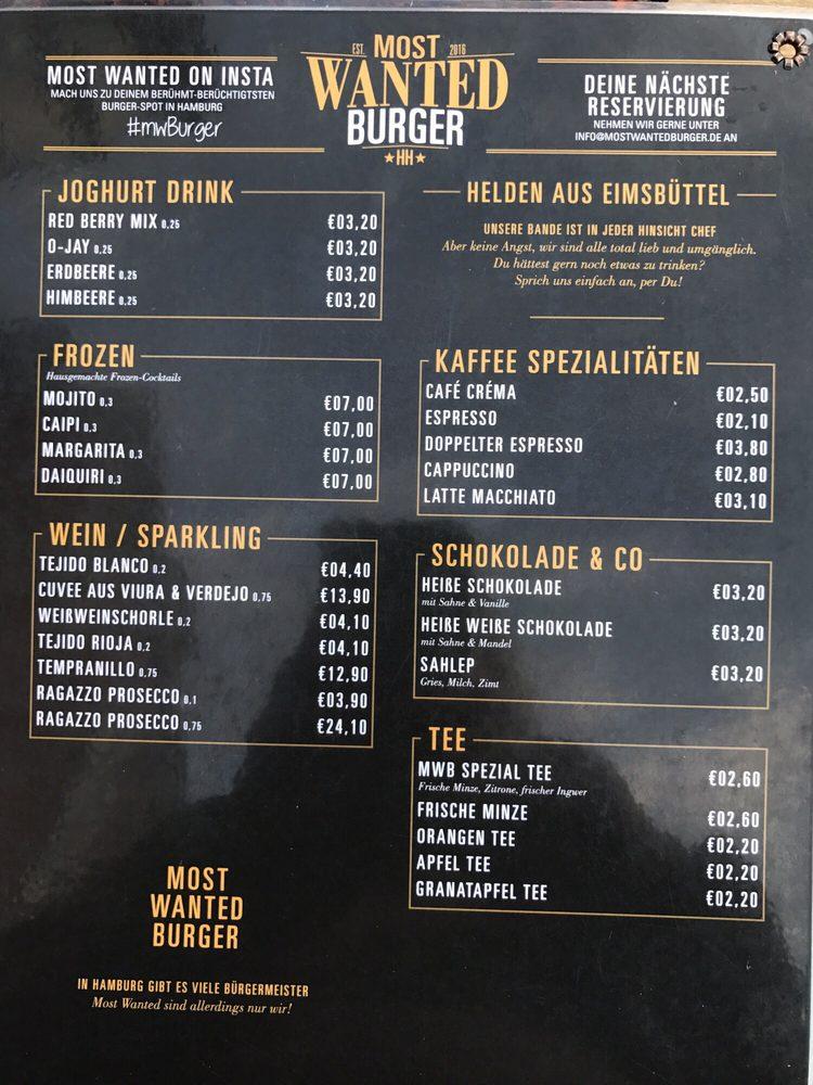 Speisekarte von Most Wanted Burger Eimsbüttel restaurant, Hamburg