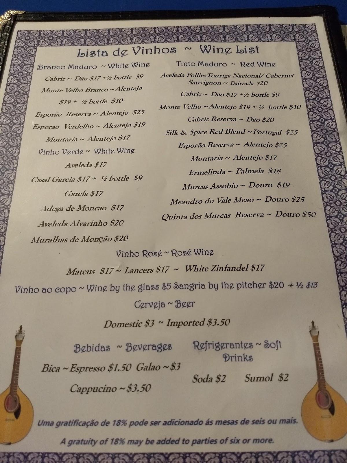 Menu at O Dinis restaurant, East Providence