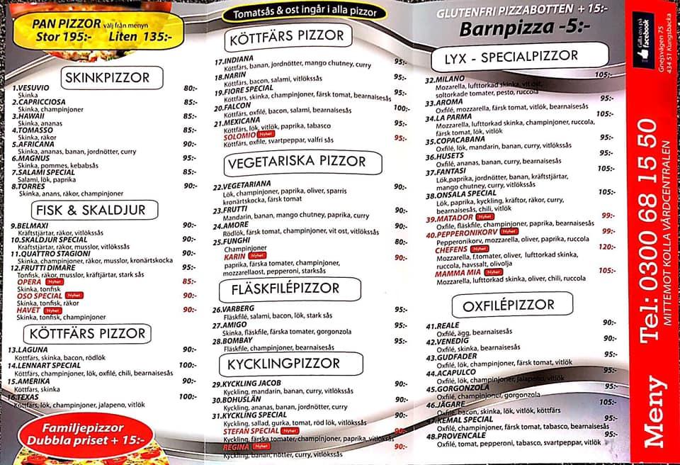 Menu at Oso Pizzeria, Kungsbacka