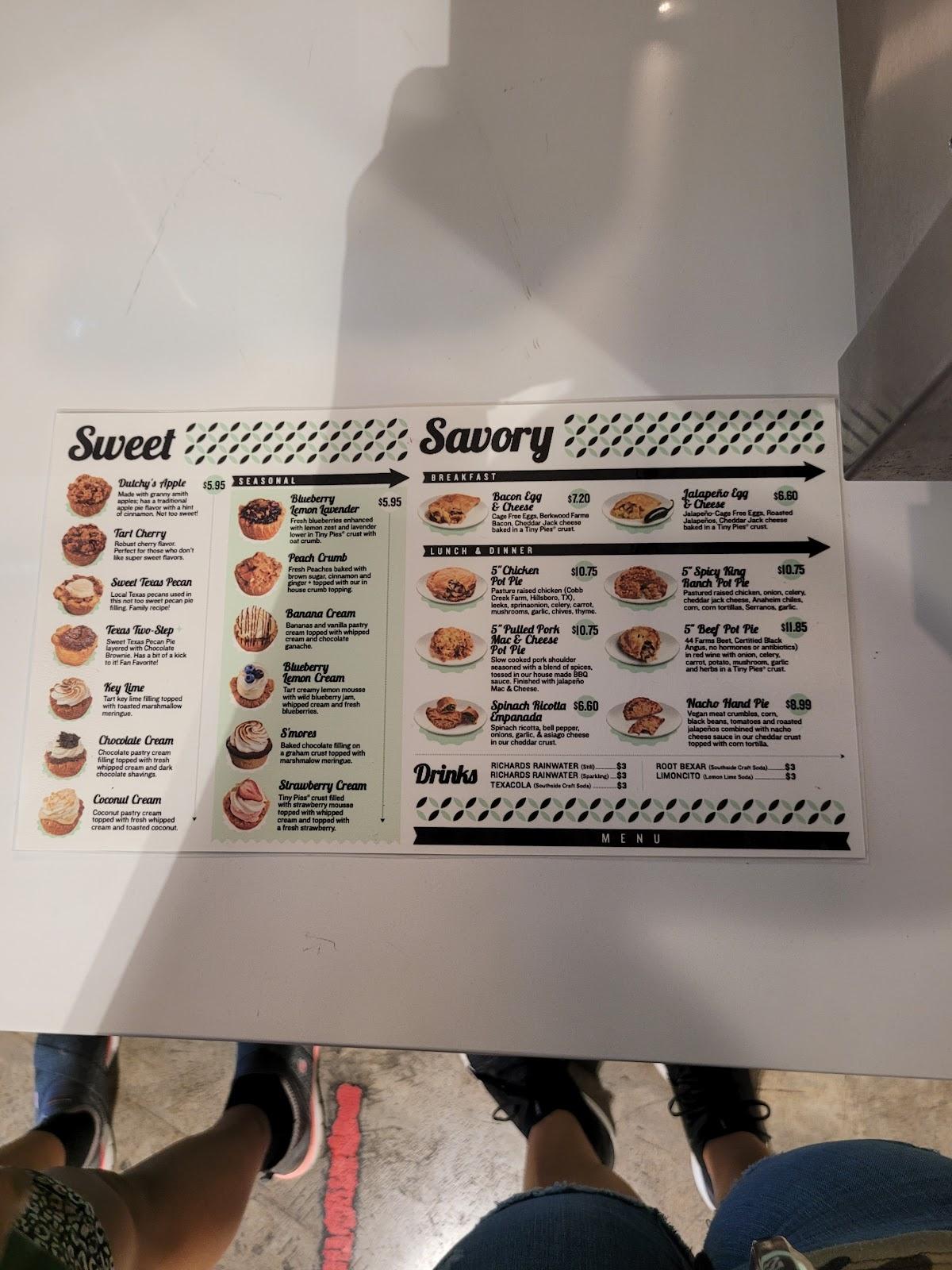 Menu at Tiny Pies, Waco