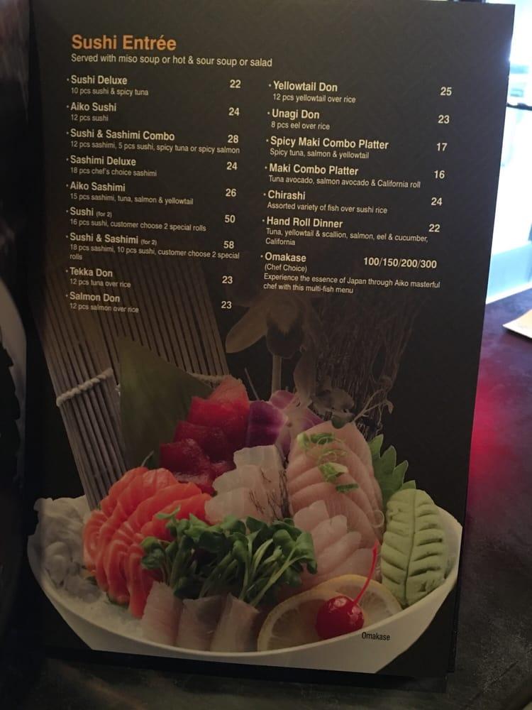 Menu at Aiko Asian Bistro restaurant, Melville