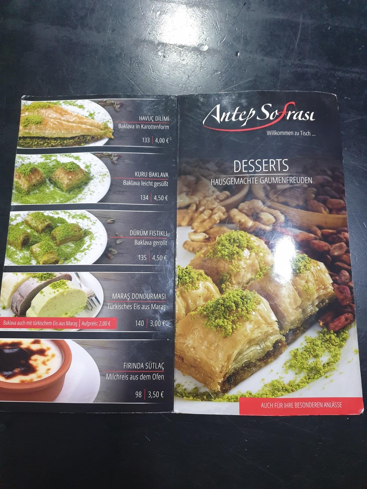 Carta del restaurante Antep Sofrası, Fráncfort