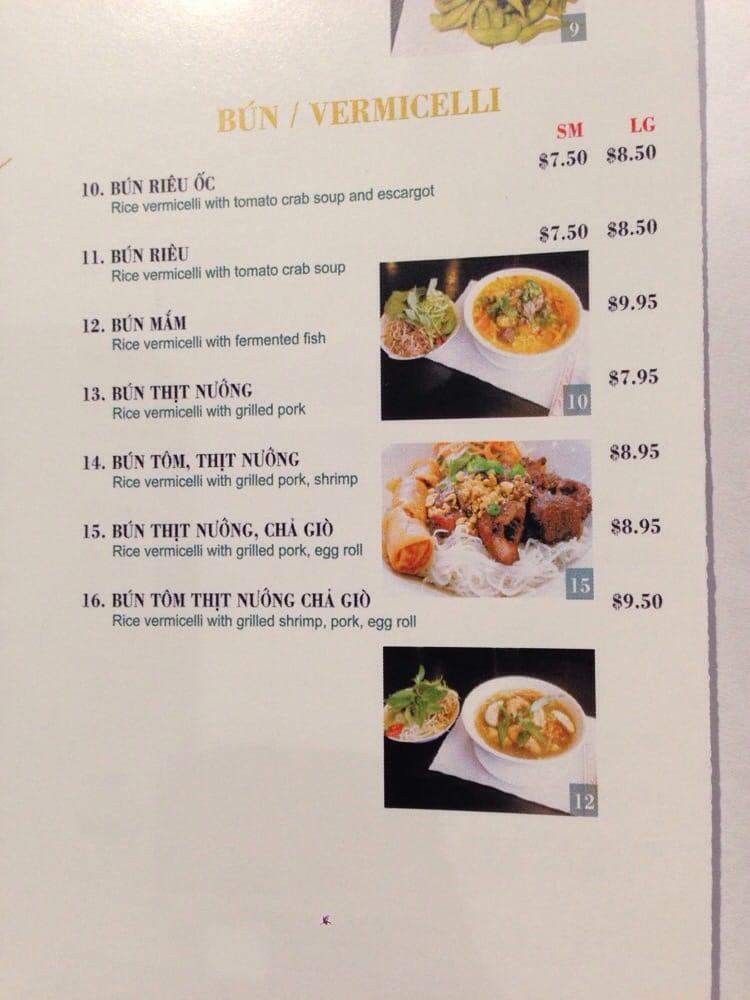 Menu at Dong Que Restaurant, San Jose