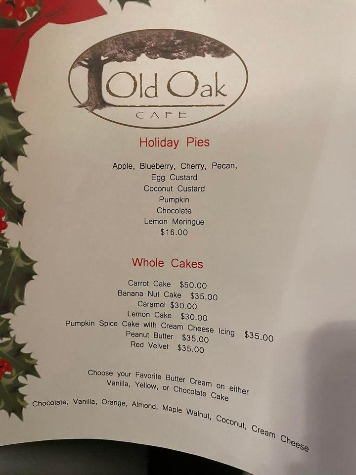 Menu at Old Oak Cafe, Westlake Corner