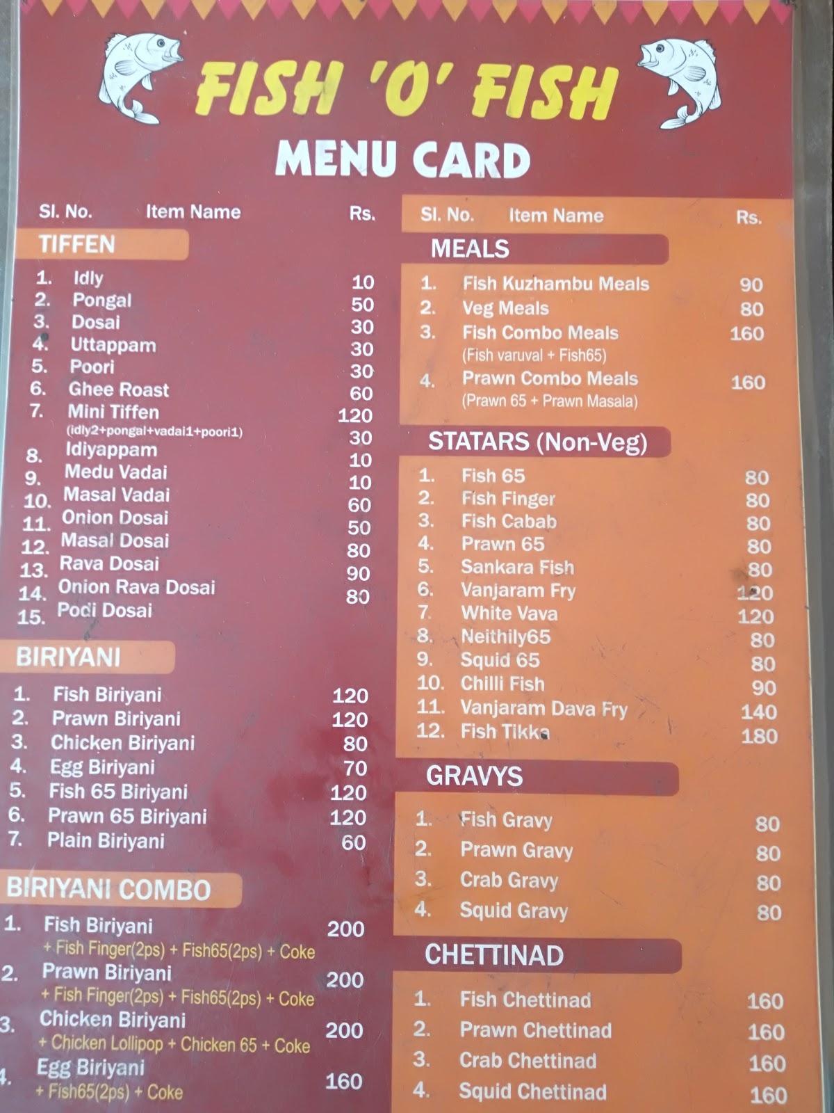 Menu at Puducherry Fish O Fish, Puducherry, Shop No