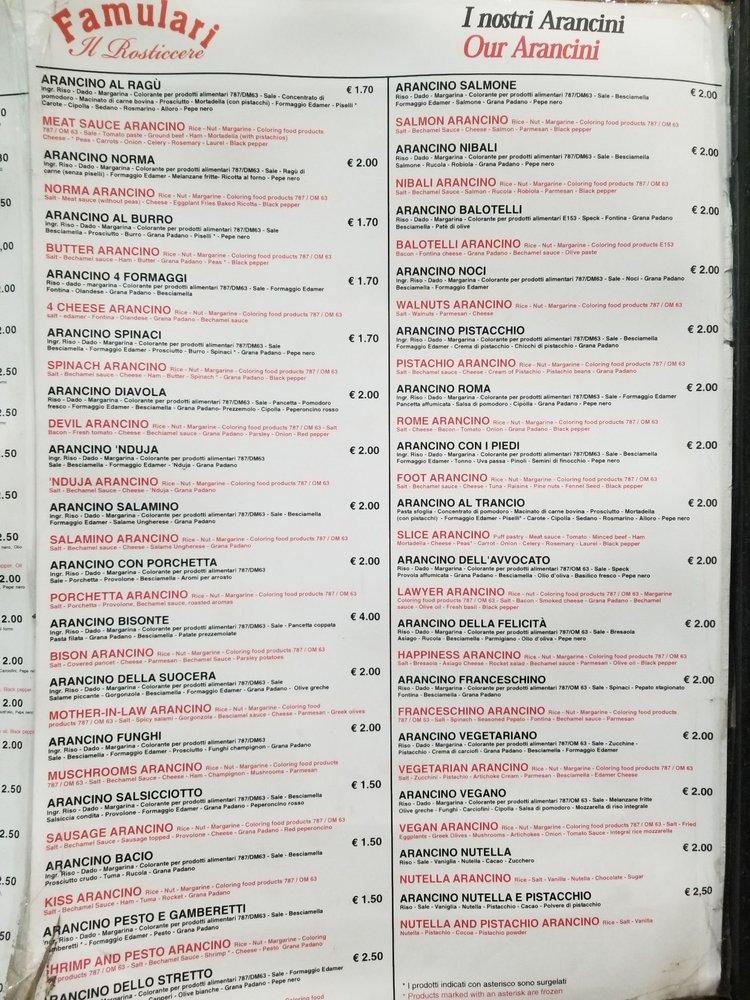 Menu da Rosticceria F.lli Famulari ristorante, Messina