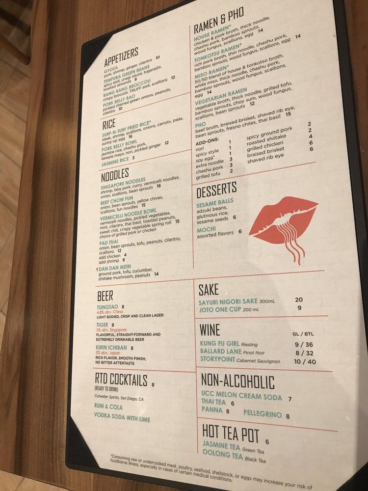Menu at Send Noodles restaurant, Las Vegas, W Flamingo Rd