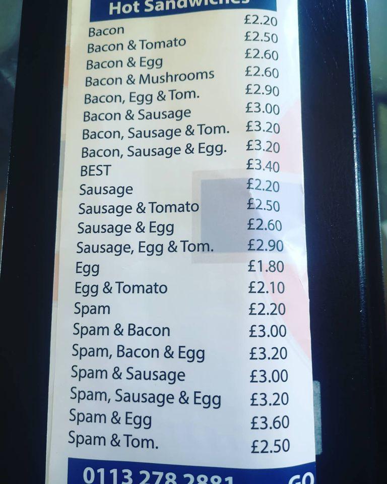 Menu at Station Diner cafe, Leeds
