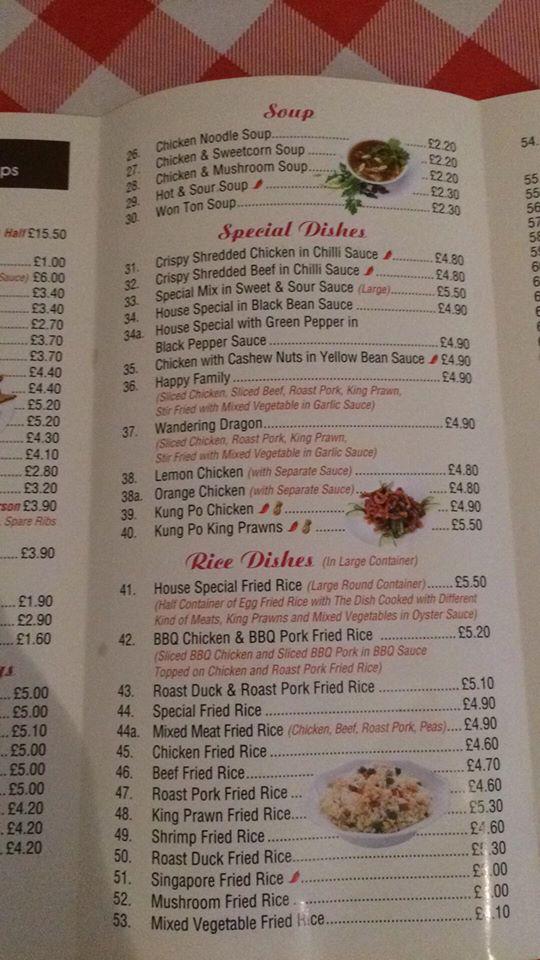 Menu at The Oriental fast food, Kimberley, 2 James St