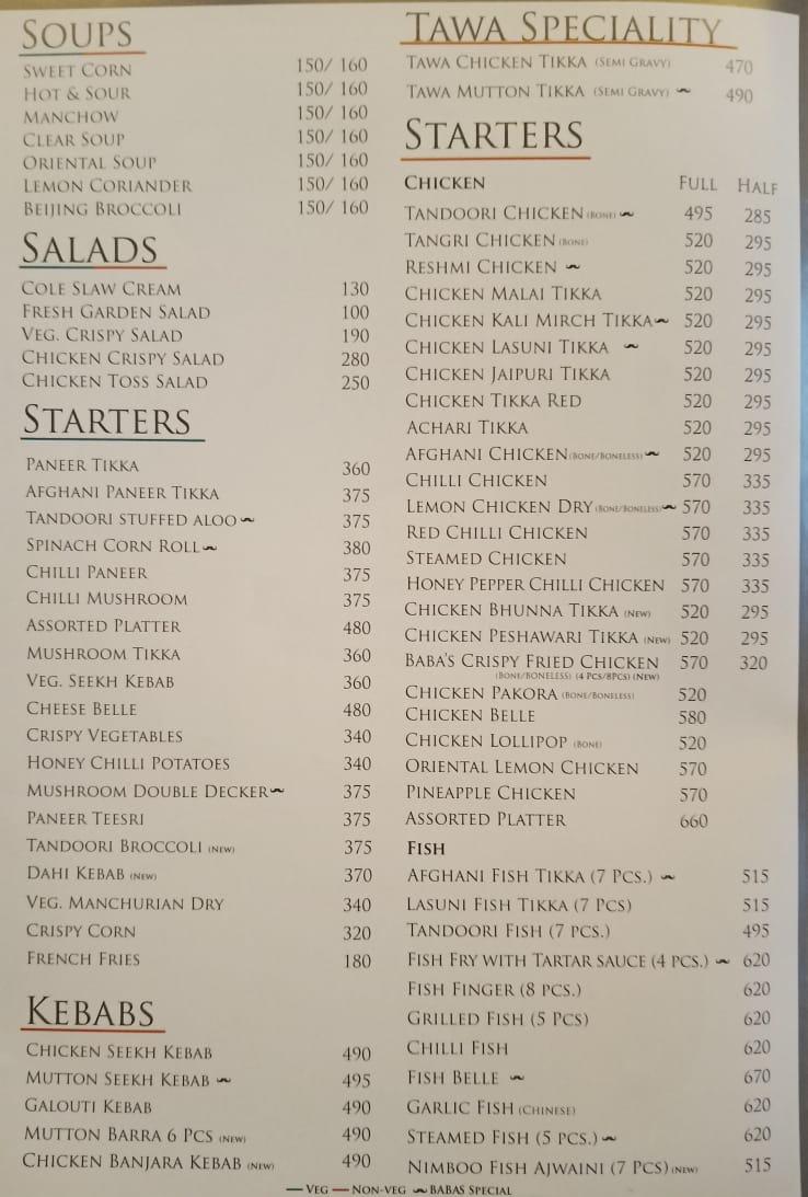 Menu at Baba’s (Baba Chicken) Infinity, Cyber City, Gurugram, Infinity ...