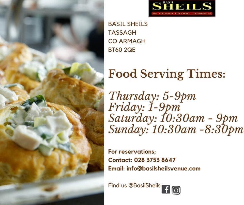 Menu at Basil Sheils Bar & Restaurant Armagh B&B Accomodation, Tassagh