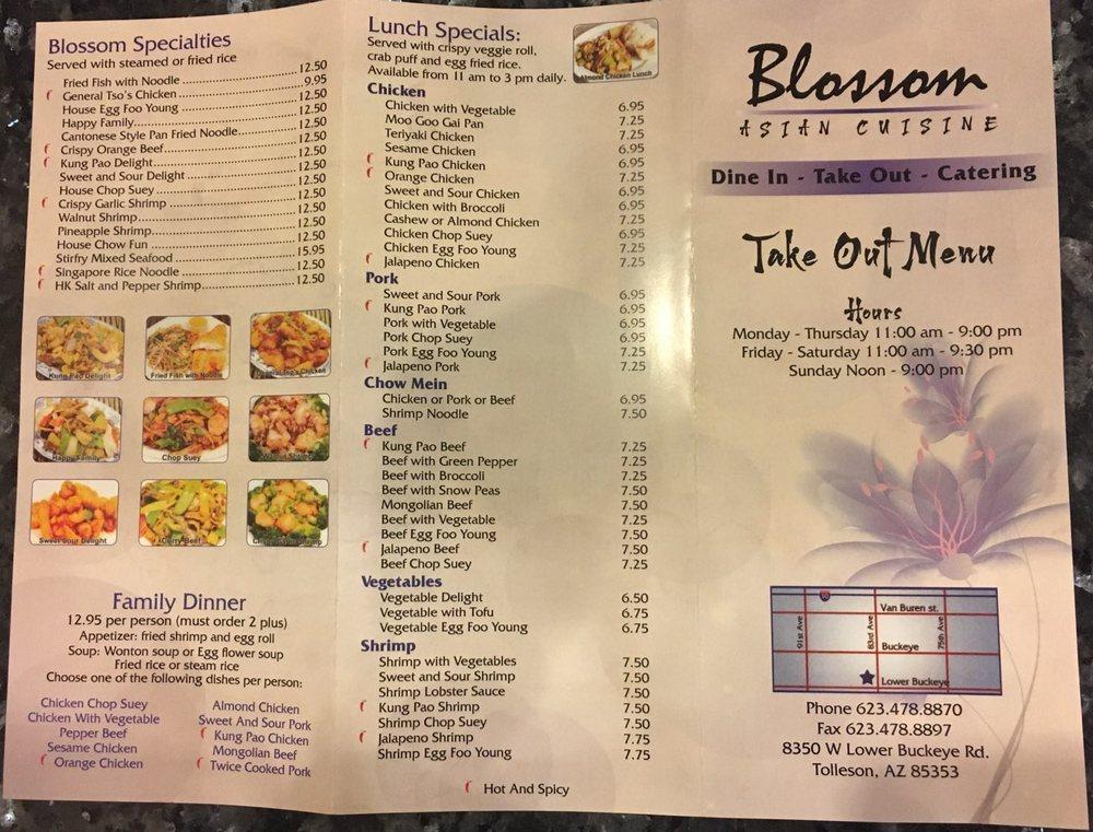 Menu at Blossom Asian Cuisine restaurant, Tolleson