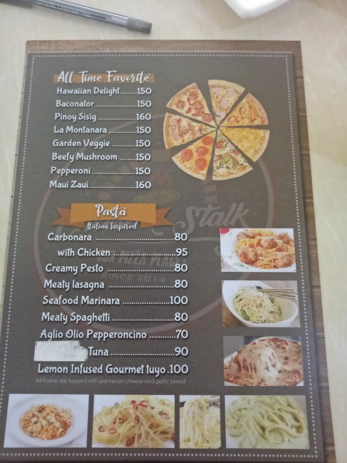 Menu at Cheese And Stalk Pizza Restaurant, Tuguegarao City
