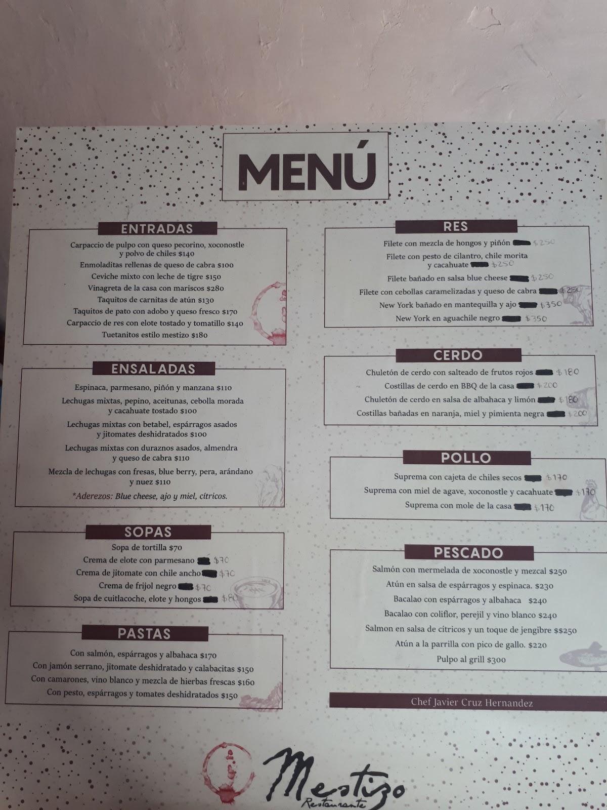 Carta del restaurante Mestizo, Guanajuato, Positos 69