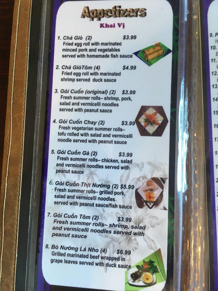 Menu at Pho Miss Saigon restaurant, Hershey