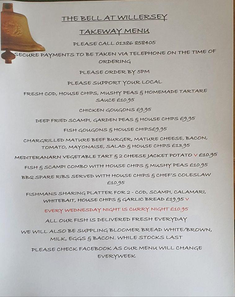Menu at The Bell Inn pub & bar, Broadway