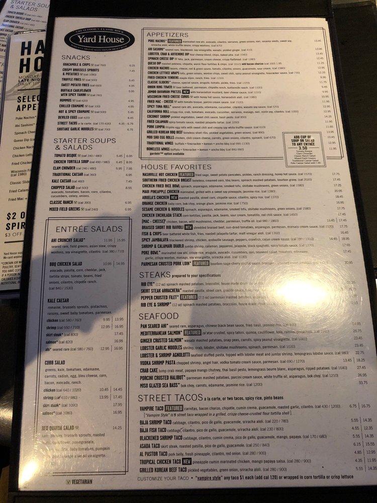 Menu at Yard House pub & bar, Scottsdale, E Camelback Rd Suite 612