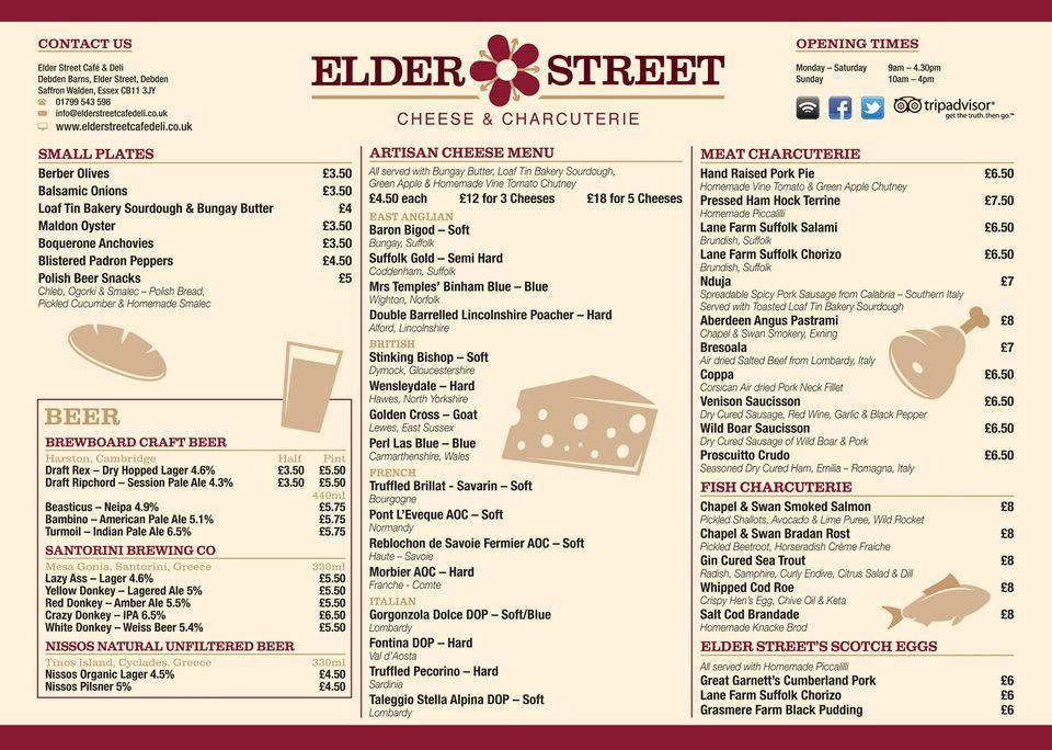 Menu at Elder Street Cafe & Deli, Saffron Walden, Water Ln