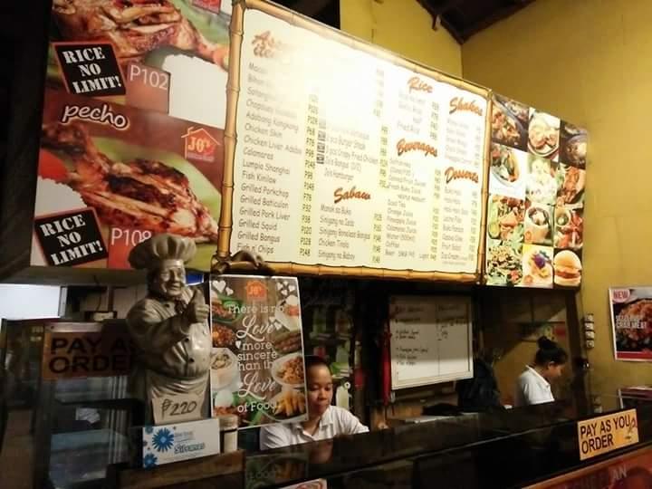 Menu at JO'S chicken inato restaurant, Iloilo City, 11 Benedicto St