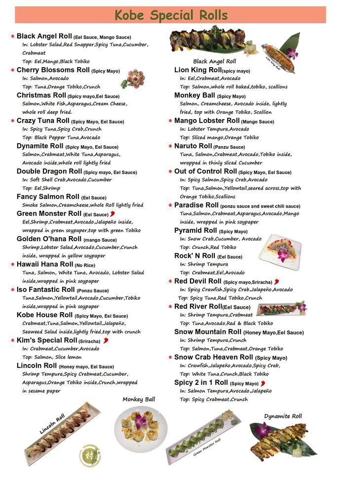 Menu at Kobe Teppanyaki & Sushi restaurant, Lincoln