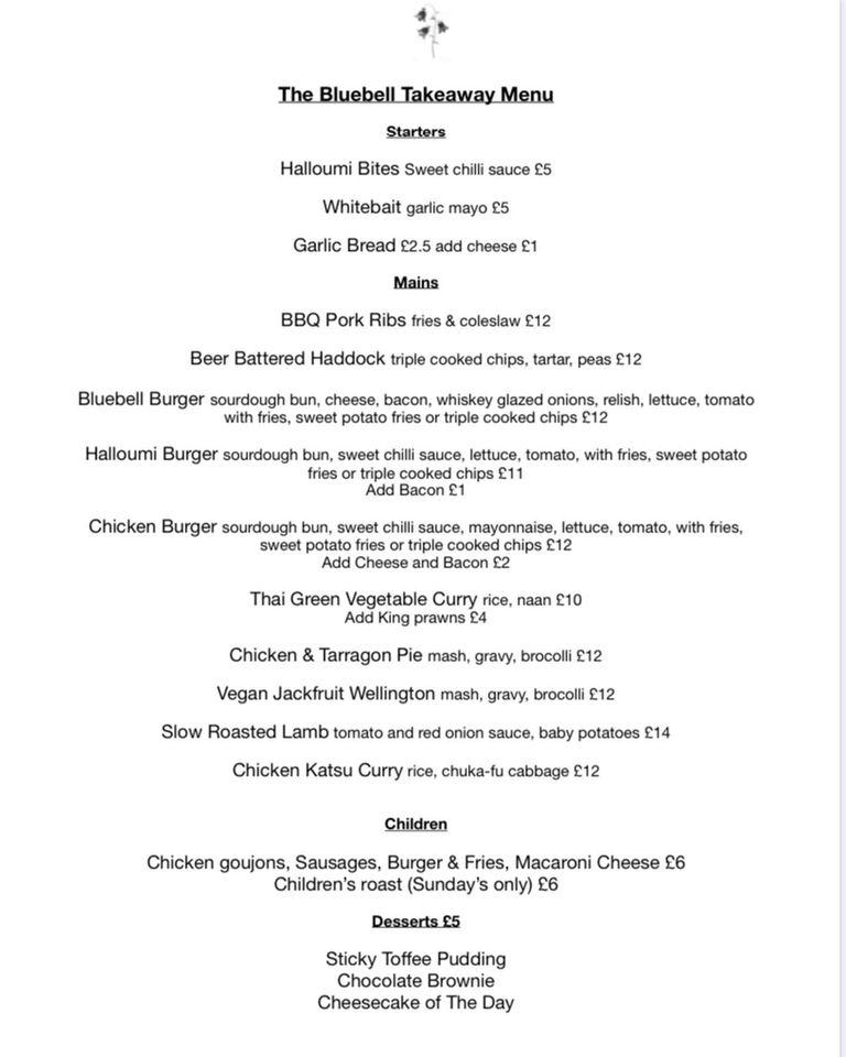 Menu at The Bluebell pub & bar, Farnham