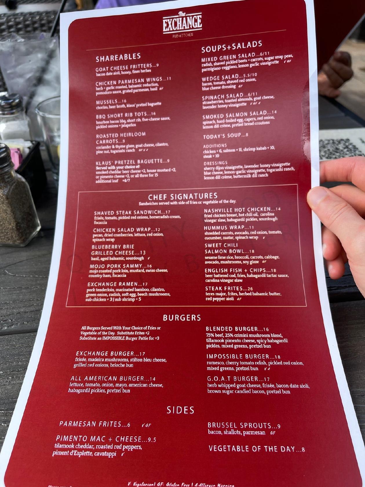 Menu at The Exchange Pub + Kitchen, New Albany
