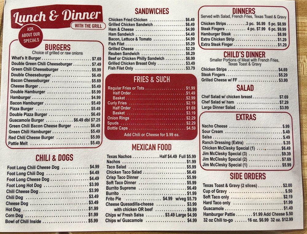 Menu at The Grill restaurant, Dalhart
