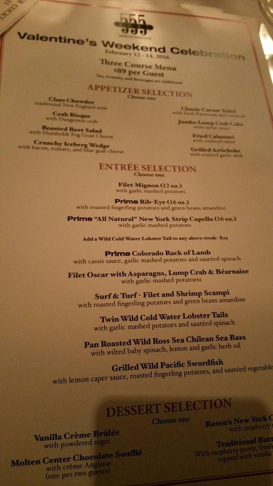 Menu at 555 East American Steakhouse, Long Beach