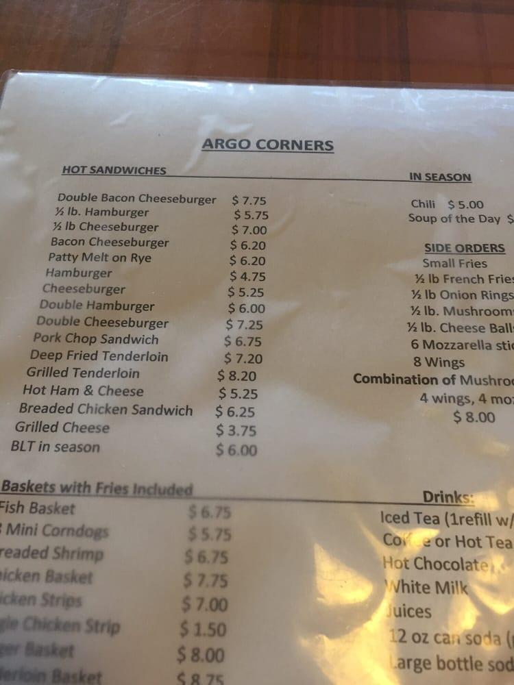 Menu at Argo Corners restaurant, Le Claire