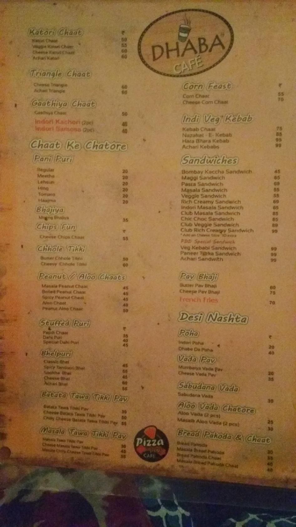Menu at Dhaba Cafe, Kalaburagi, 8RQP+FMP