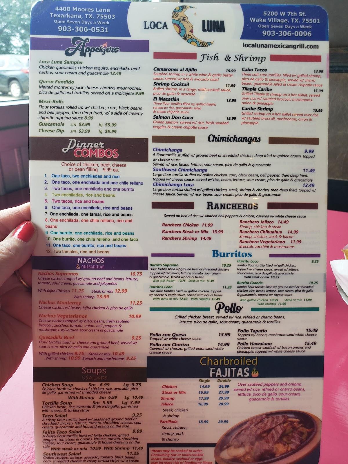 Carta del restaurante Loca Luna Mexican Grill, Wake Village