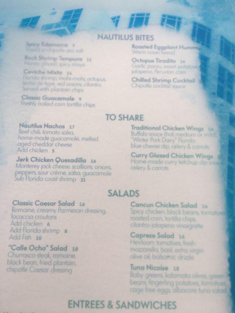 Menu at Nautilus Bar, Miami Beach