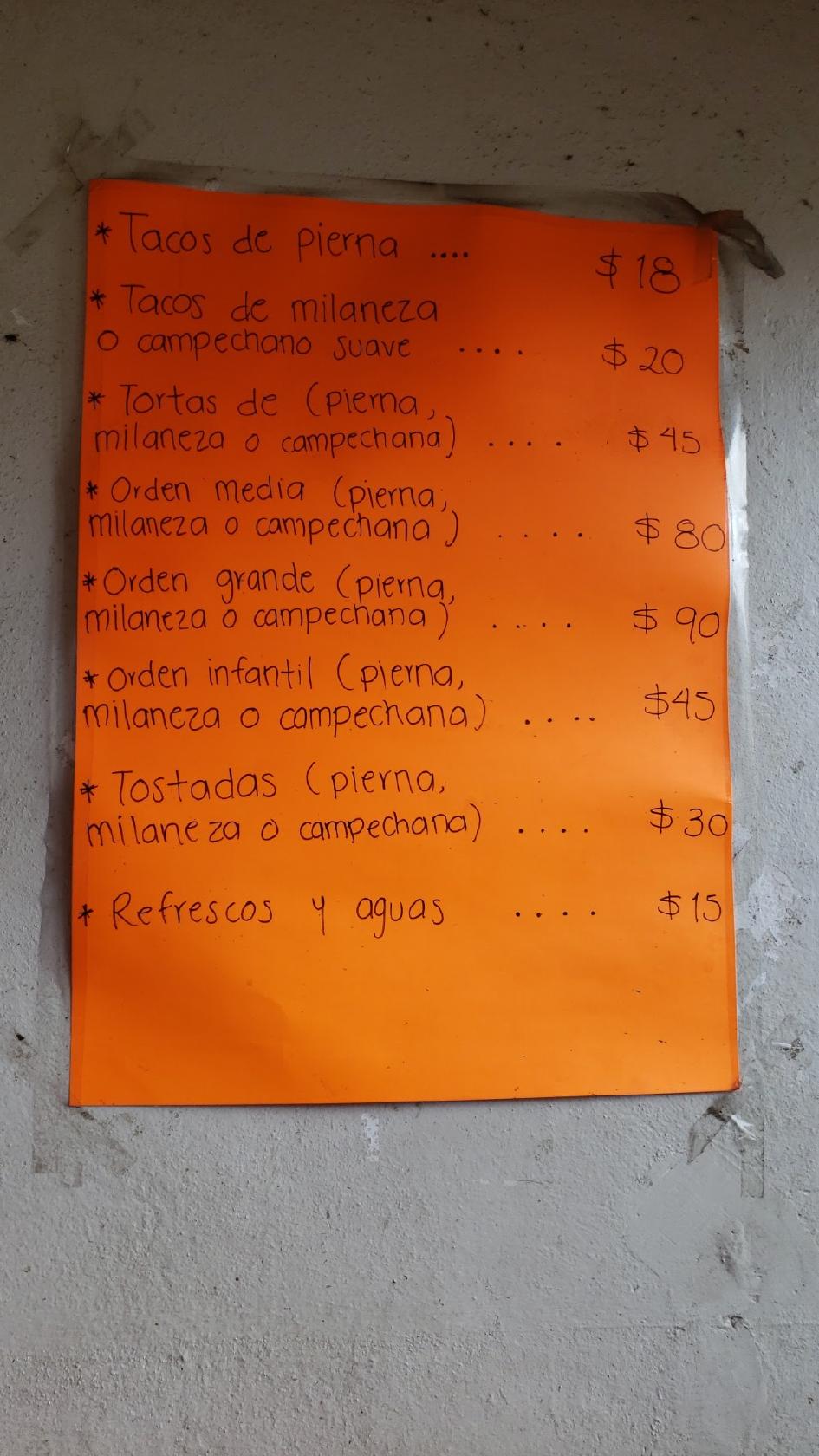Menu at Tacos Don Cornelio restaurant, Morelia, Lago de Camecuaro 620