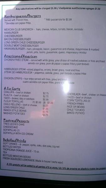 Menu at Tacos OJ restaurant, Fort Stockton
