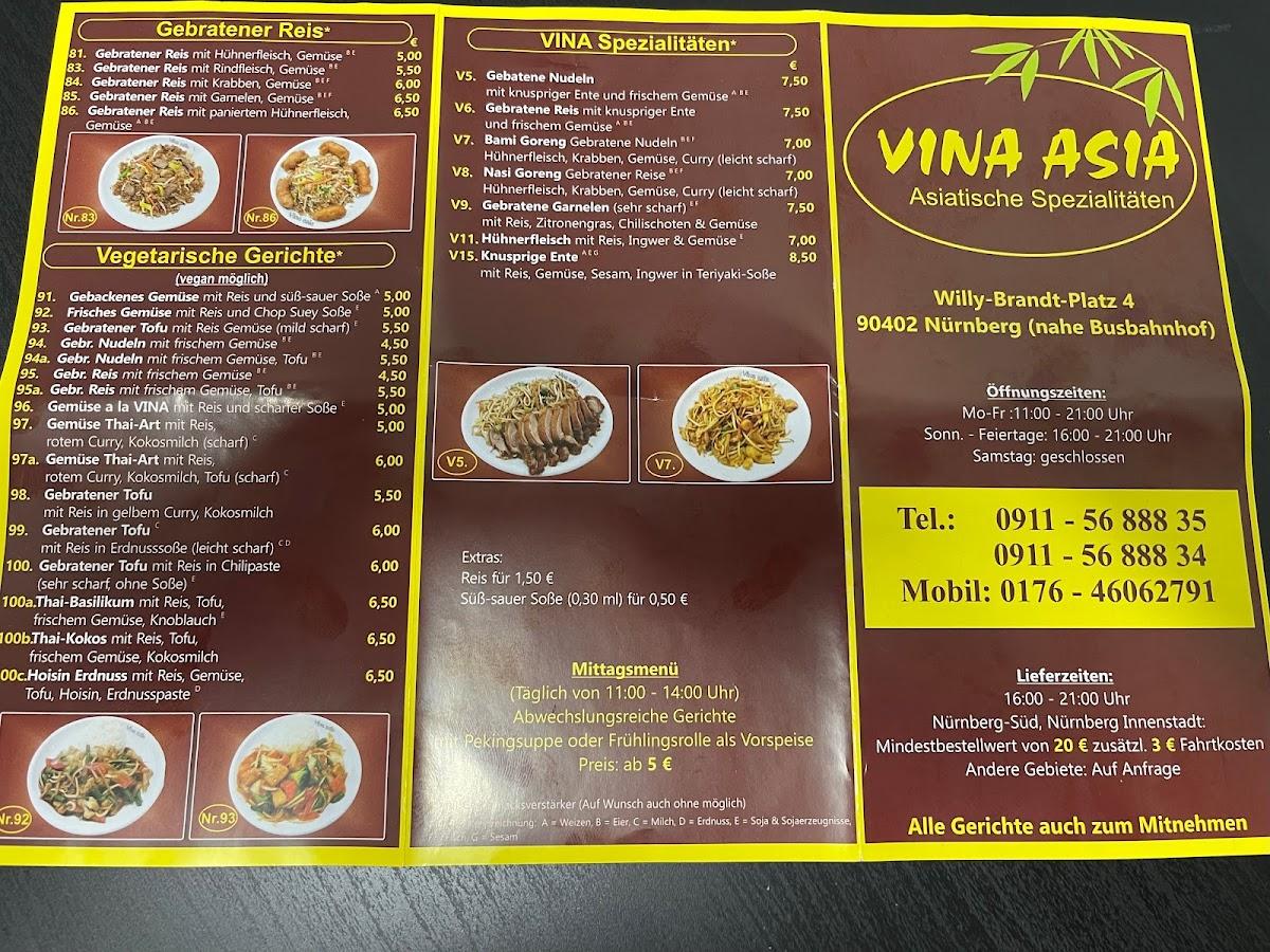 Menu at VINA Asia Imbiss fast food, Nuremberg