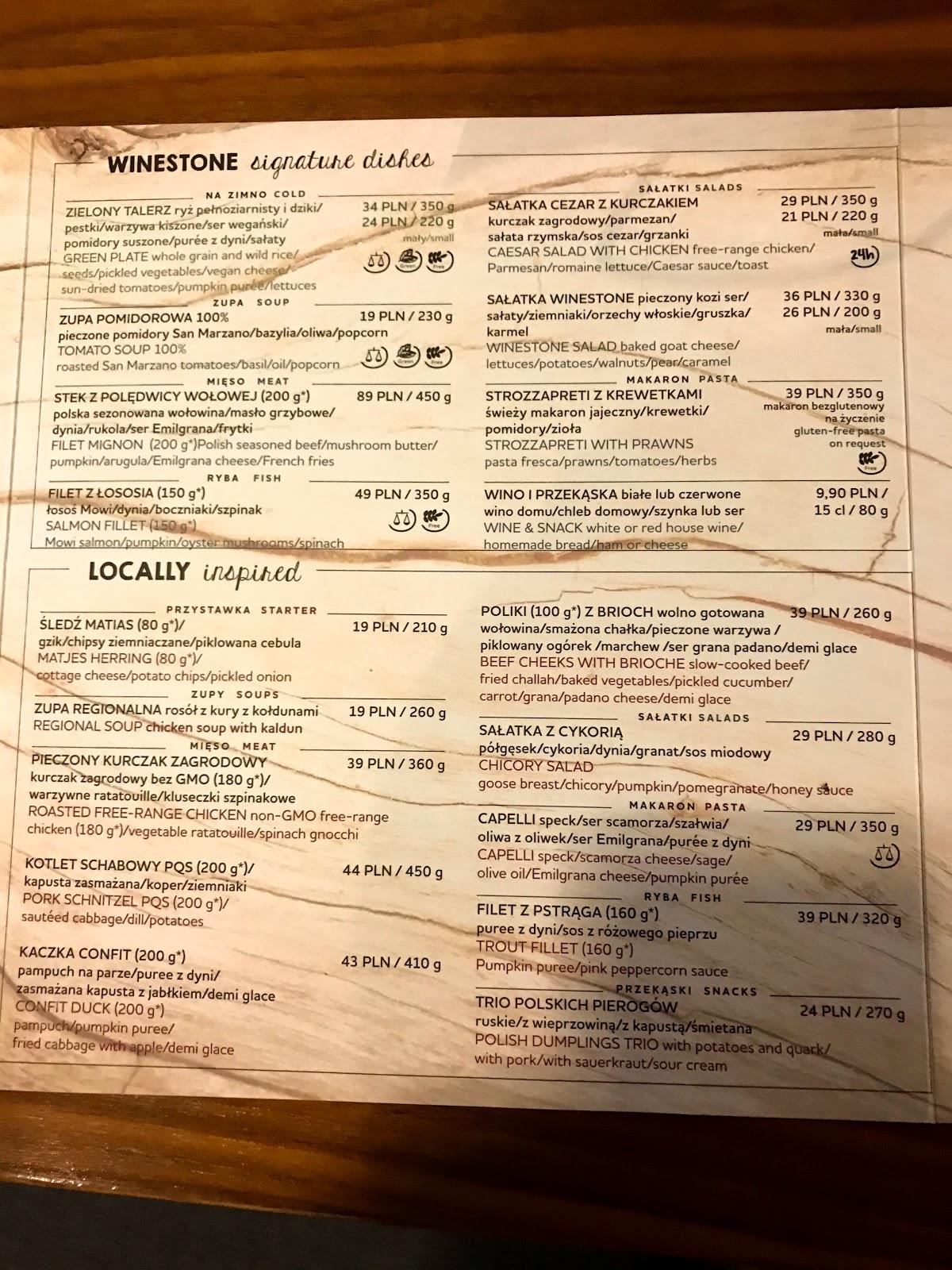 Menu at Winestone pub & bar, Wrocław