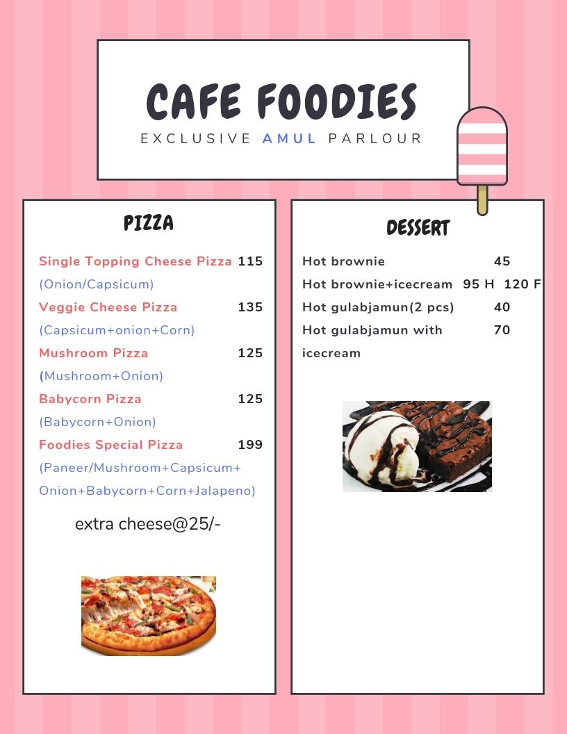 Menu at cafe foodies, Patna, mauryalok complex