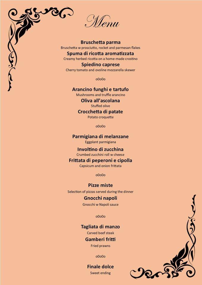 Menu at il Borgo restaurant, Ivanhoe