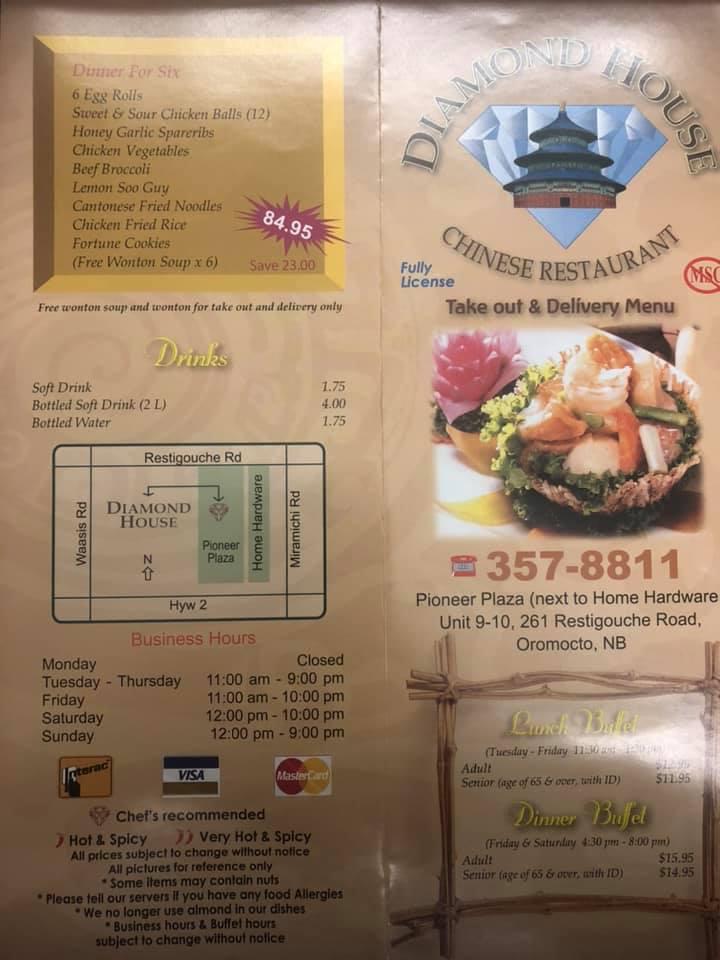 Menu at Diamond House Chinese Restaurant, Oromocto