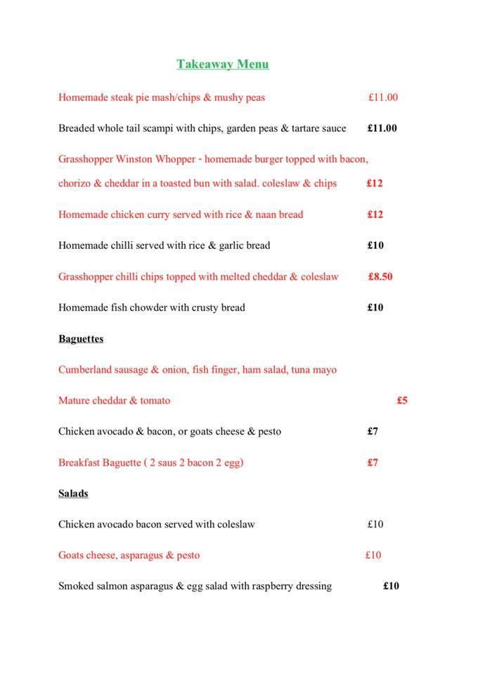 Menu at Grasshopper on the Green pub & bar, Westerham