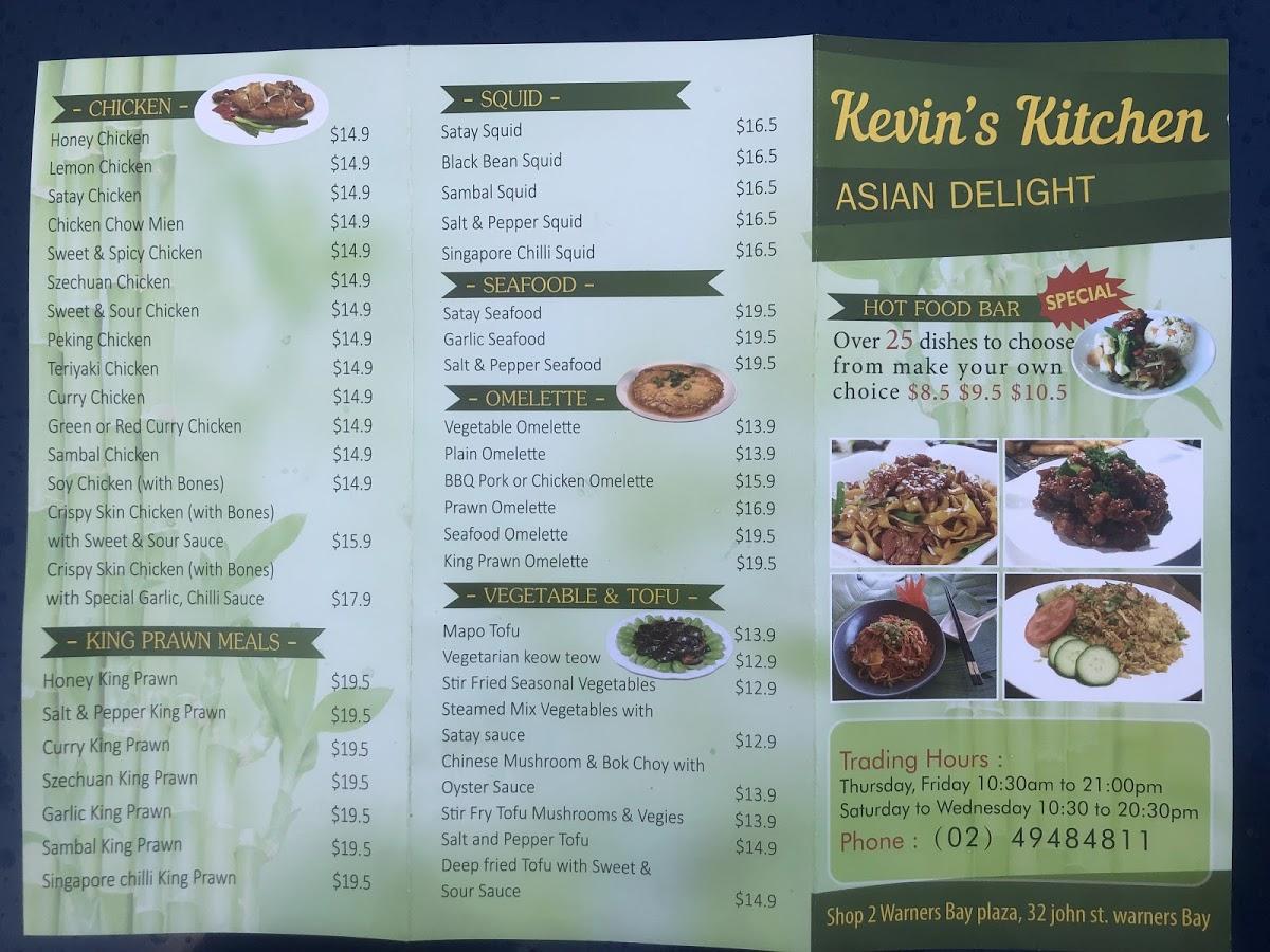 Menu at Kevin’s Kitchen restaurant, Warners Bay