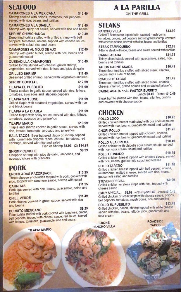 Menu at El Pueblito Mexican Restaurant, Centerton