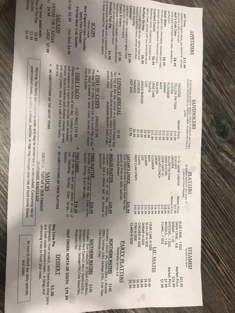 Menu at Hull's Seafood Restaurant, Ormond Beach, 111 W Granada Blvd