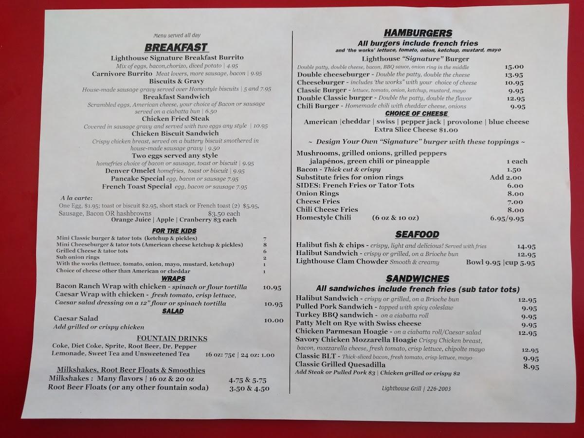 Menu at Lighthouse Seafood Drive-Thru Grill restaurant, Homer