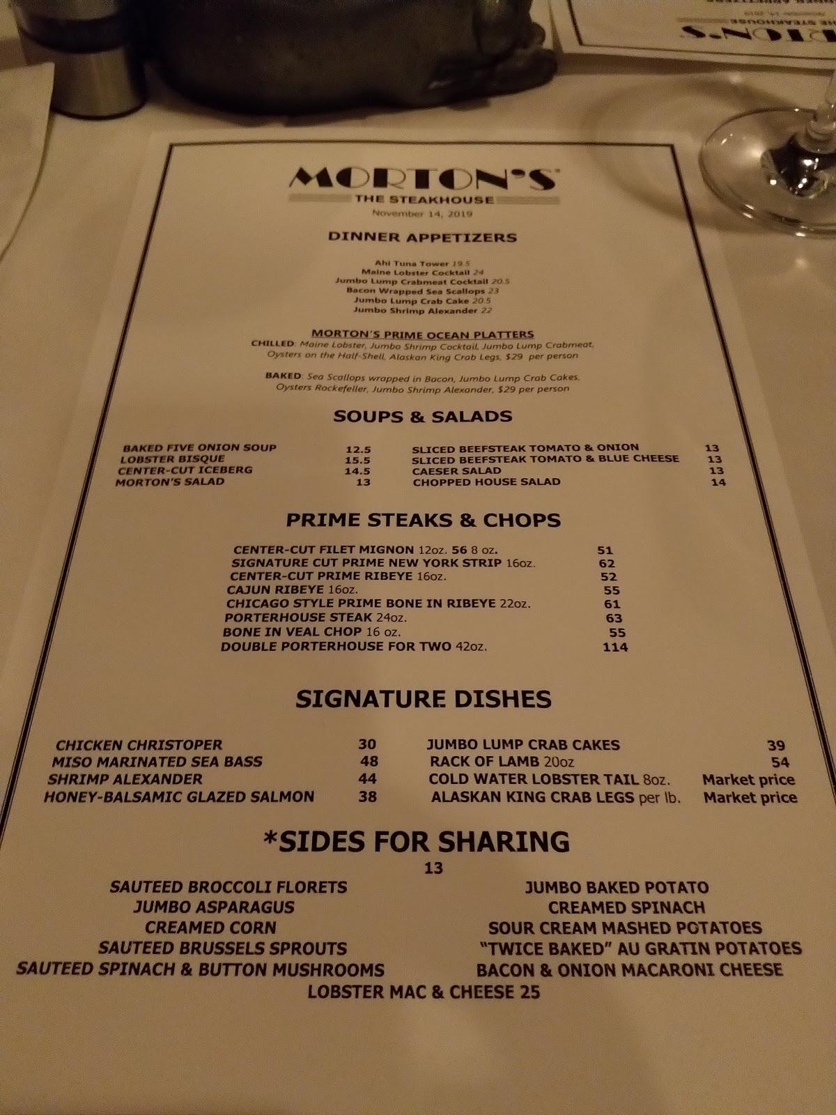 Menu at Morton's The Steakhouse, Washington, Connecticut Ave NW