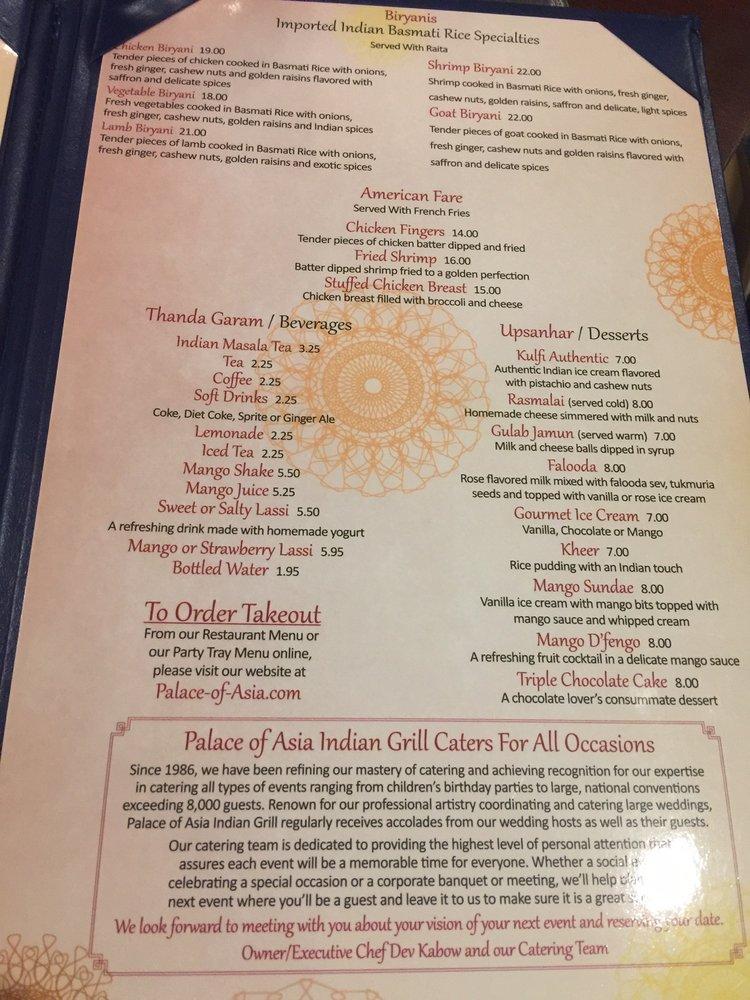 Menu at Palace Of Asia restaurant, Hamilton Township
