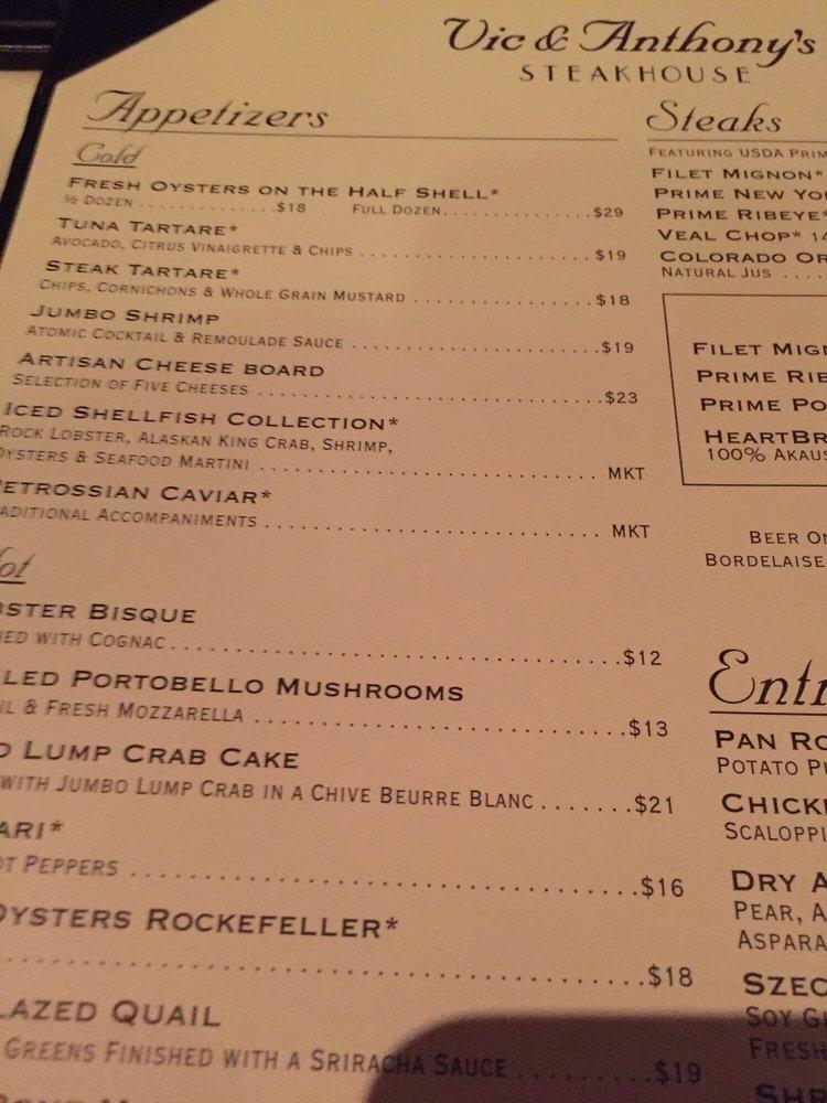 Menu at Vic & Anthony's Steakhouse, Las Vegas