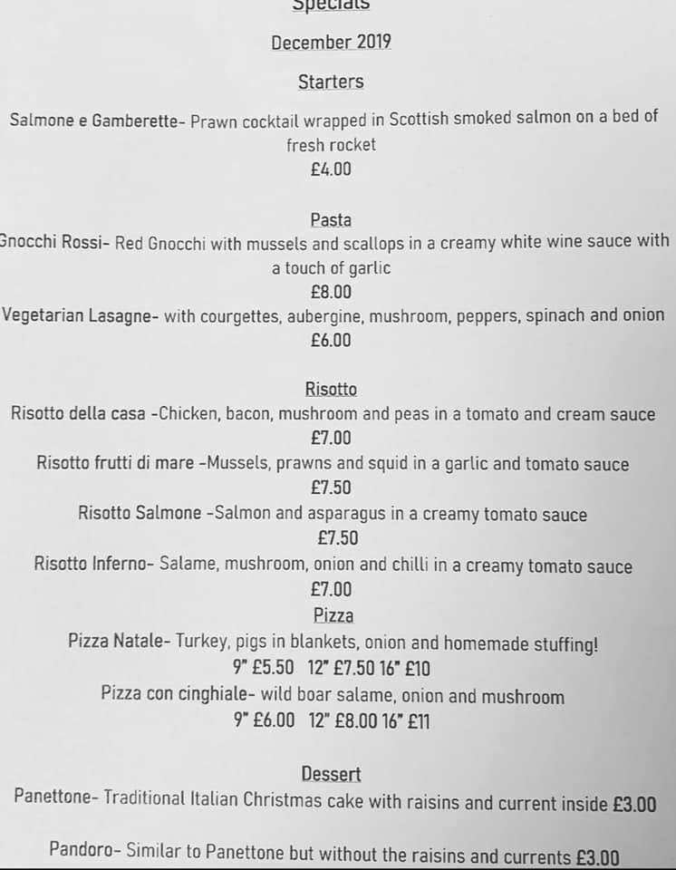 Menu at Volare pizzeria, Preston