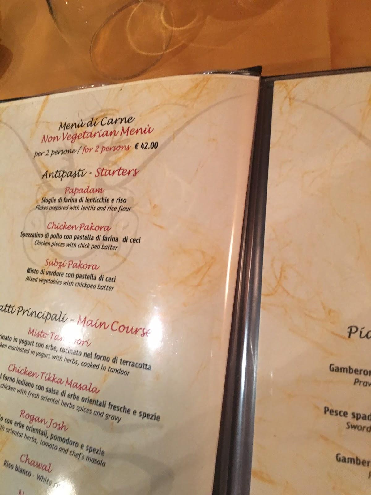 Menu at Om- Indian Restaurant, Rome